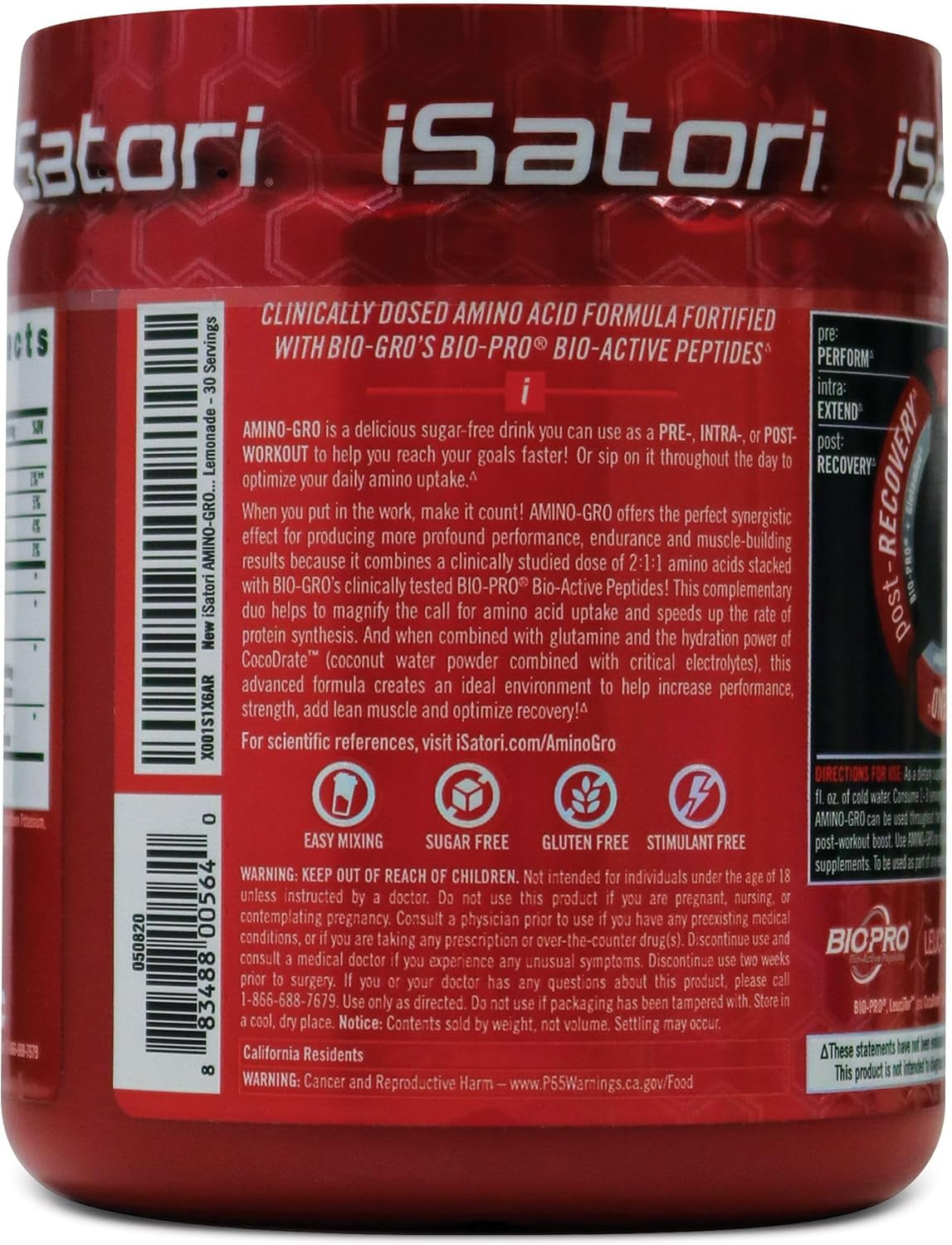 Isatori Amino-Gro BCAA Powder, Branched Chain Amino Acids with Glutami ...