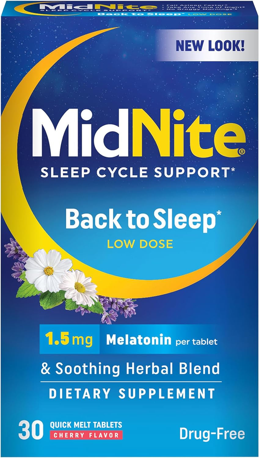 Midnite Back to Sleep Low Dose, 1.5 Mg Melatonin Sleep Aid, Non-Habit ...