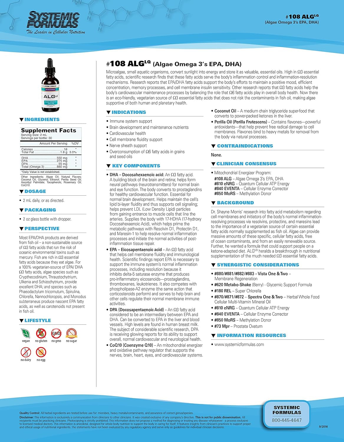 Systemic Formulas Bio Nutriemnt #108 ALG LQ 2 Fl Oz Algae, Omega 3'S ...