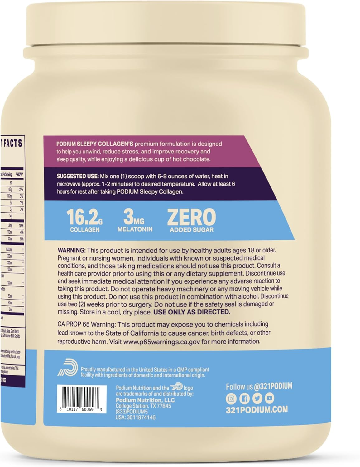 Podium Nutrition, Sleepy Collagen with Melatonin, Hot Chocolate, 25 Se ...
