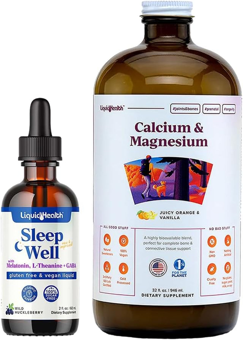 LIQUIDHEALTH Sleep Well Melatonin Drops & Calcium and Magnesium Liquid ...