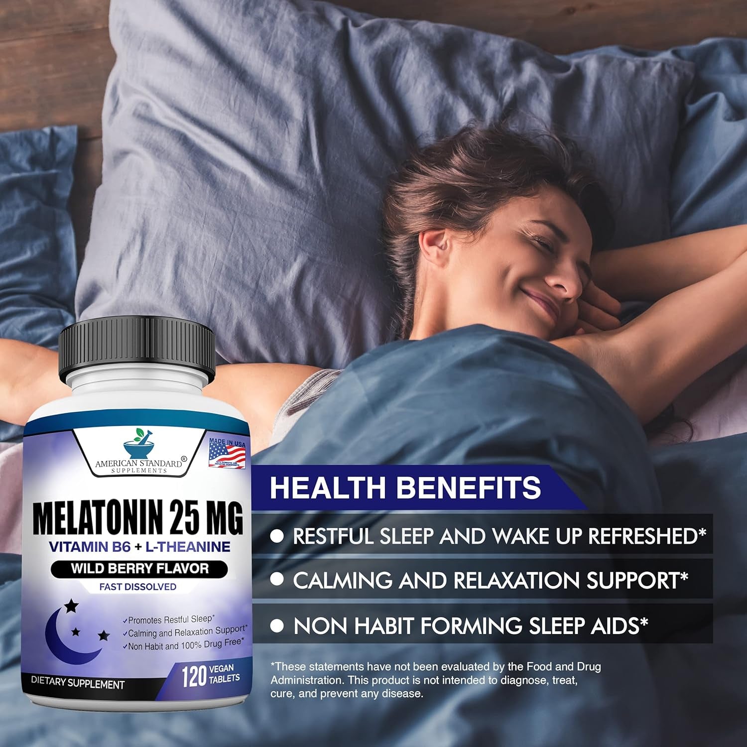 Melatonin 25Mg per One Tablet, 120 Chewable Tablet with L-Theanine & V ...