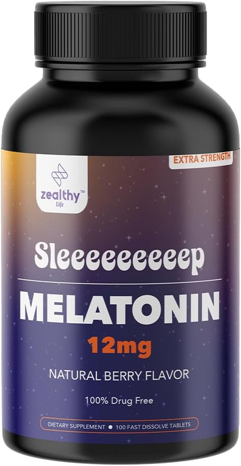 Melatonin 12Mg Fast Dissolve Tablets – Natural Berry Flavor, 100 Count ...
