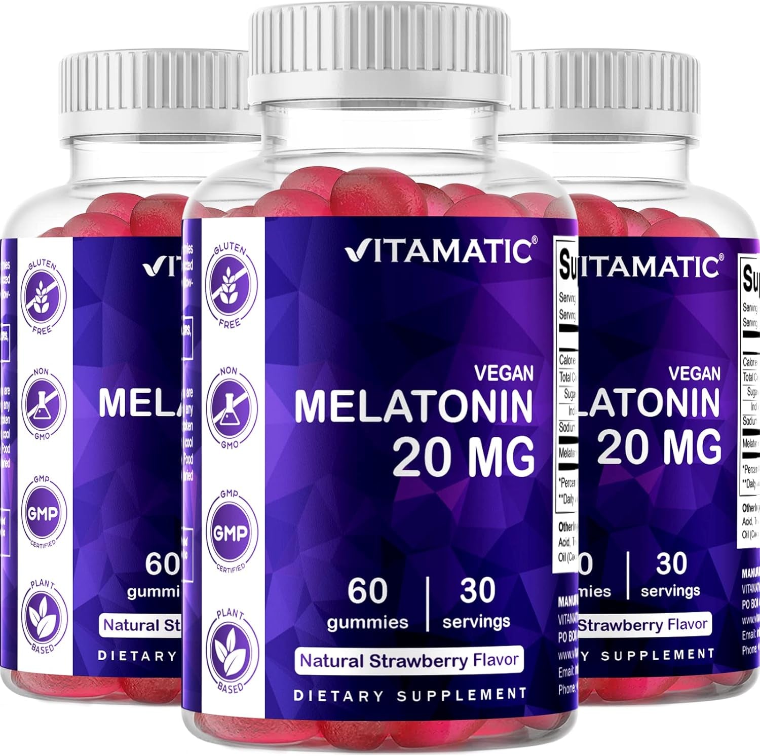 Vitamatic Melatonin 20 Mg Gummies for Adults, 30 Servings - 60 Vegetar ...