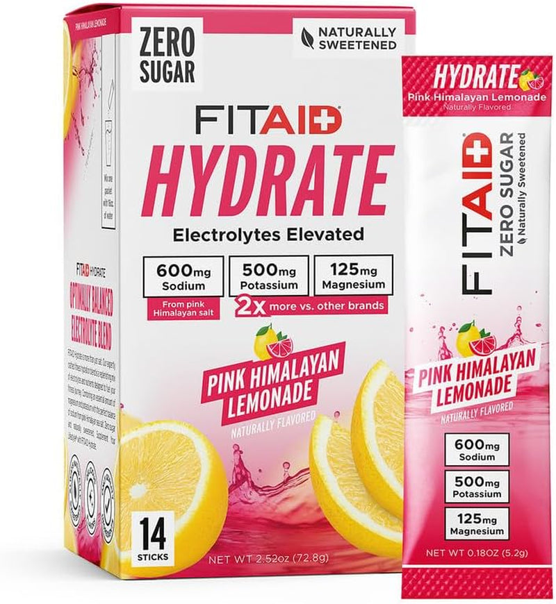 FITAID Hydrate Clean Electrolyte Mix, Zero Sugar, Balanced Electrolyte ...