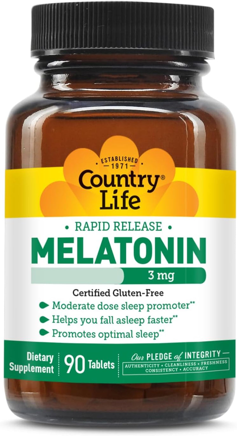 Country Life Melatonin Sleep Aid 3Mg - Non-Gmo, Gluten-Free, Vegan - R ...