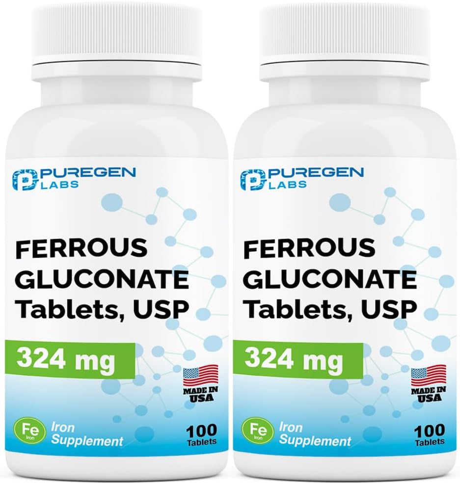 Puregen Labs Ferrous Gluconate 324 Mg [High Potency] Iron Supplement ...